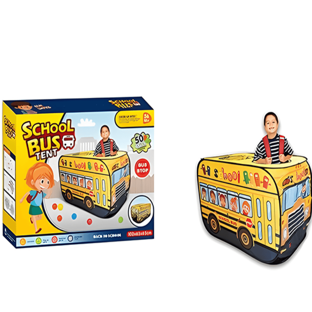 Toy. School bus tent with 50 balls