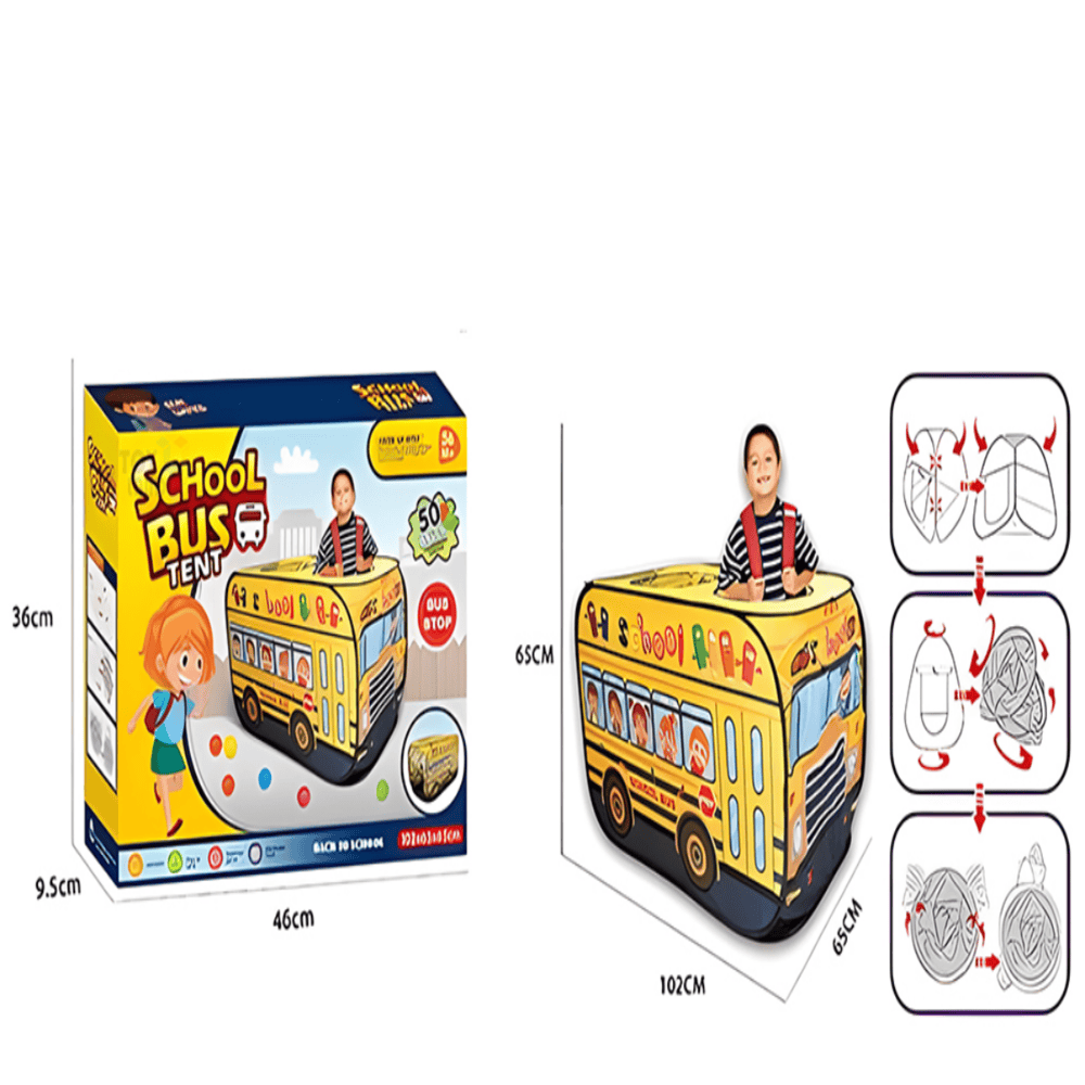 Toy. School bus tent with 50 balls