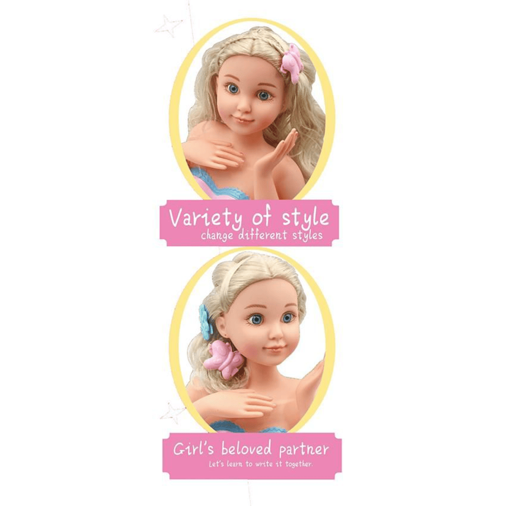 Toy. A doll designed with hair and makeup